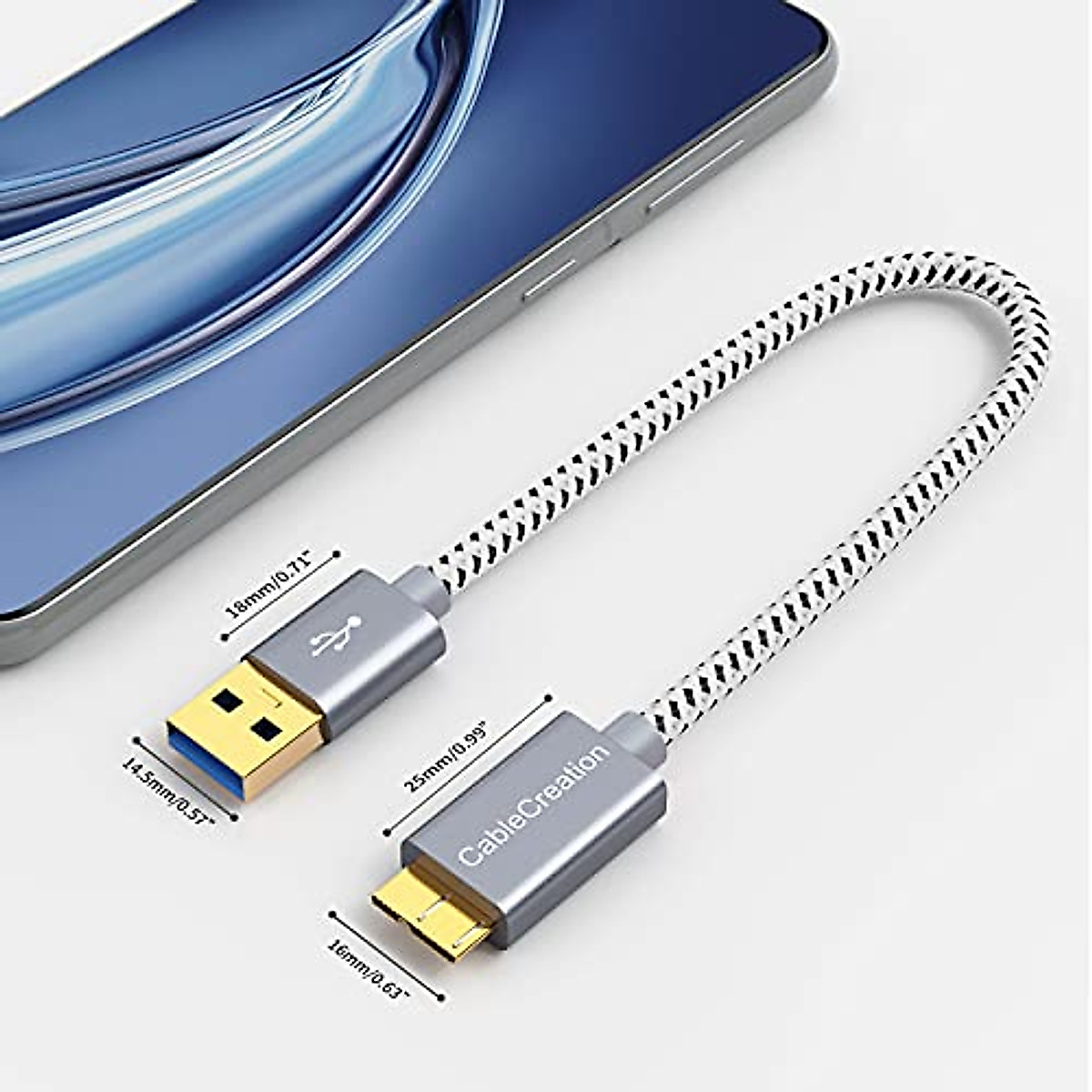 CableCreation Short USB3.0 Hard Drive Cable 1FT, USB 3.0 A to Micro B Cable 5Gbps Data, USB 3.0 External Hard Drive Cable Works for WD Toshiba Seagate Hard Drive Galaxy S5 and More 0.3m