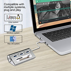Rybozen Aluminum 6-in-1 USB 3.0 Hub, Powered USB Hub with CF/SD/TF Card Port, Card Reader Hub for Mac Pro, iMac, MacBook, Laptop and Desktop PC