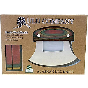 Alaska Gifts Exotic Wood Multi-Colored Handled Ulu Knife and Stand