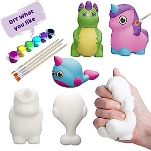 Klever Kits Slime Kit, Paint Your Own Toy Kit, Slime and Toy Set, 3 Glitter DIY Slime Making Kit, 3 Air Dry Clay for Girls Boys Kids Ages 5-12, Kids