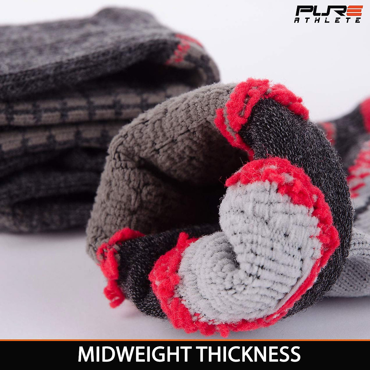 Pure Athlete High Performance Wool Ski Socks - Thermal Warm Merino Wool OTC Sock, Men Women (1 Pair - Black/Grey/Neon Pink, Medium)