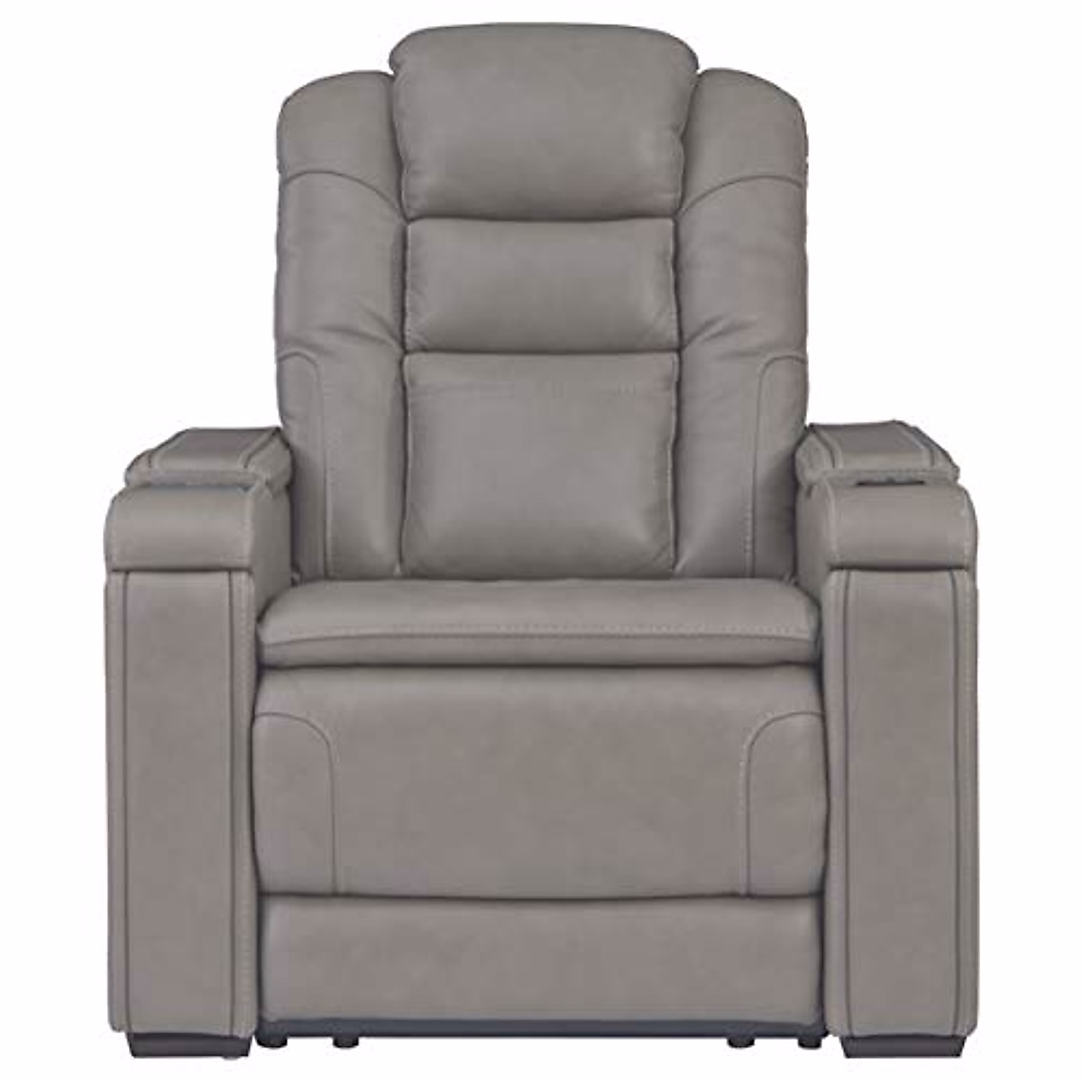 Signature Design by Ashley Boerna Leather Power Recliner with Adjustable Headrest, Bluetooth Speakers & Wireless Charger, Gray 41D x 37W x 44H in