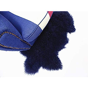 Deluxe Home Decorative Curly Fur Soft Plush 100% Real Genuine Mongolian (Tibetan) Lamb Wool Rug Carpet (Blue)