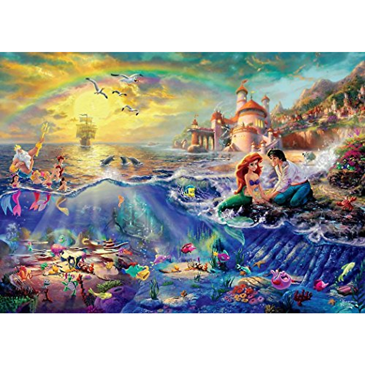 Ceaco - 4 in 1 Multipack - Thomas Kinkade - Disney Dreams Collection - Aladdin, Winnie the Pooh, Beauty & the Beast, & The Little Mermaid - (4) 500 Piece Jigsaw Puzzles