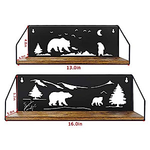 Giftgarden Floating Shelves for Wall with Unique Adorable Bears Cutouts, Rustic Wooden Iron Wall Shelf Decor for Bathroom Cabin Lodge Bedroom Kitchen Living Room Nursery, Black, Set of 2