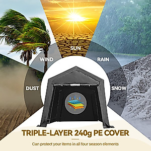 ADVANCE OUTDOOR 10x10 ft Heavy Duty Outdoor Patio Anti-Snow Portable Canopy Storage Shelter Shed Carport with 2 Roll up Zipper Doors & Vents for Snowmobile Garden Tools, Gray