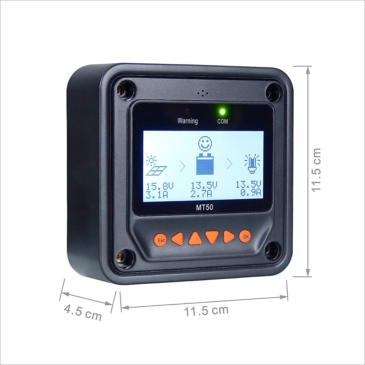 EPEVER MT50 Remote Meter for MPPT Solar Charge Controller 10/20/30/40A,50/60/80/100A LCD Display Monitoring Setting Datas of Solar Panel Battery Regulator System (MT50)