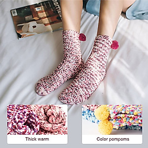 Yawcorp Stocking Stuffers for Women, Cozy Socks Fuzzy Socks for Women, Christmas Gifts Cupcake Socks Birthday Gifts for Mom Sister Wife, 3 Pairs (Red, Purple, Pink), One Size