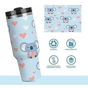 Flradish 40oz Tumbler with Handle, Cute Koala Stainless Steel Tumbler with Lid and Straws Double Wall Vacuum Insulated Leakproof Coffee Travel Mug