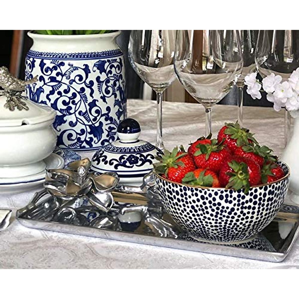 Arthur Court Metal Aluminum Magnolia Flower Oblong Food Serving Tray / Platter 19 inch x 8 inch