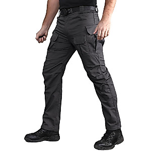 CARWORNIC Gear Men's Tactical Cargo Pants Waterpoof Lightweight Rip Stop EDC Military Combat Trousers Dark Grey