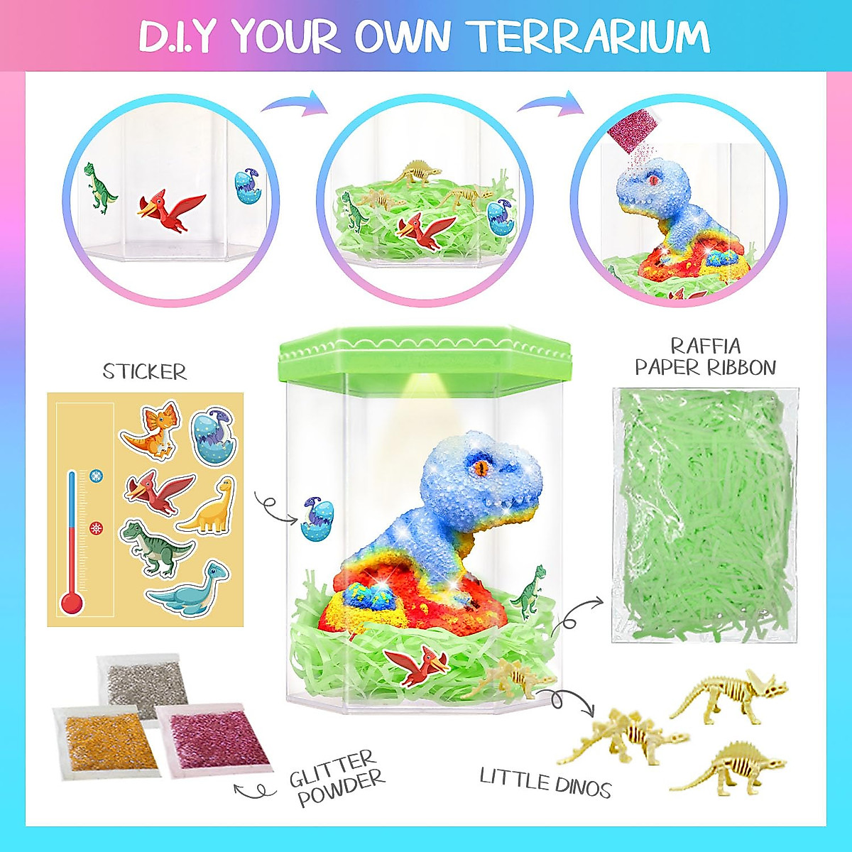 Crystal Growing Kit, Light-Up Dinosaur Terrarium Kit, Grow, Paint & Decorate Your Own Dinosaur, DIY STEM Project Educational Arts and Crafts Set, Gift Idea for Boy & Girl Aged 8 9 10 11 12+ (Upgraded)