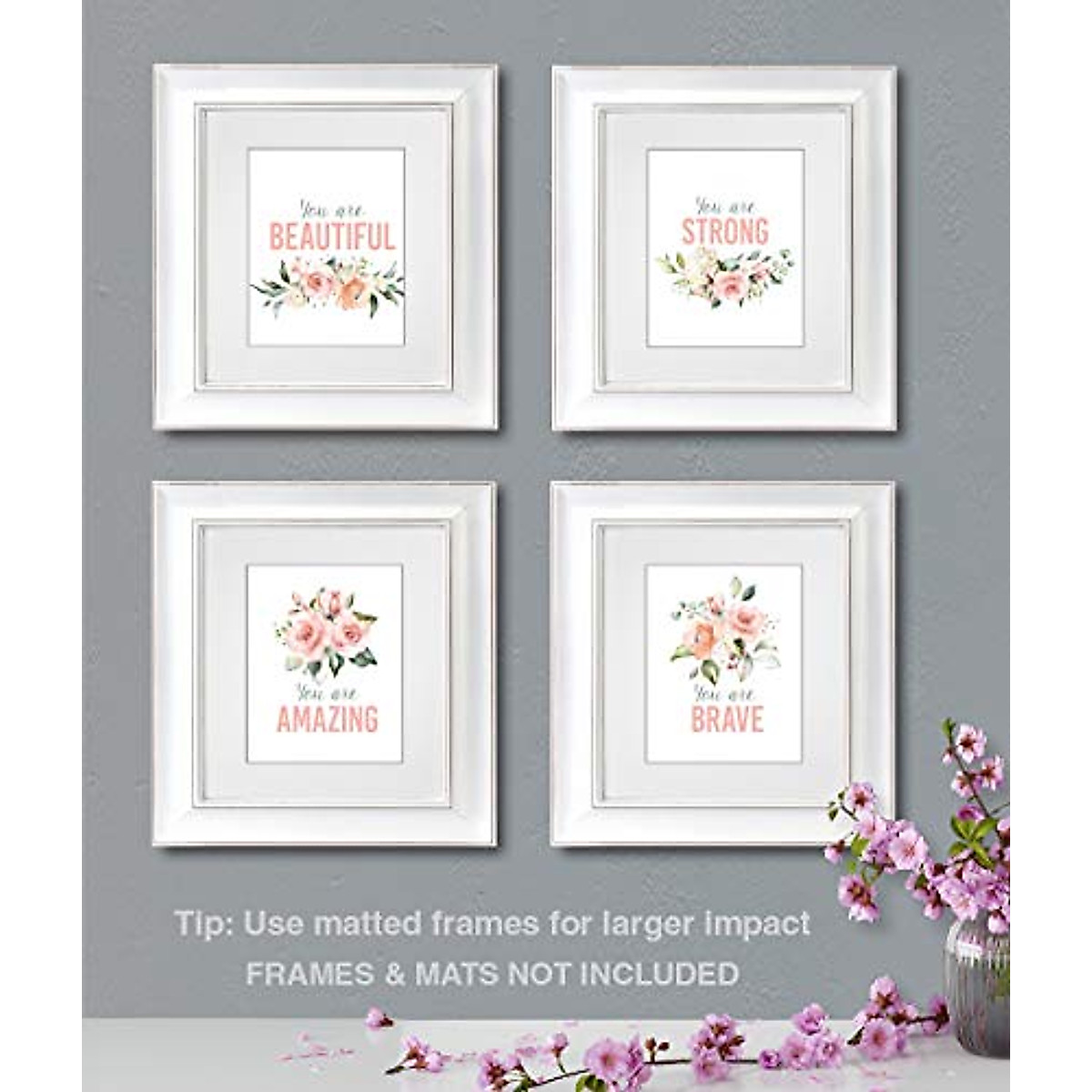 Confetti Fox Girls Inspirational Words Wall Decor, Pink Floral Modern Art, Positive Motivational Quotes, Teen Flowers Affirmations Typography Posters (8x10 Unframed Set of 4 Prints)