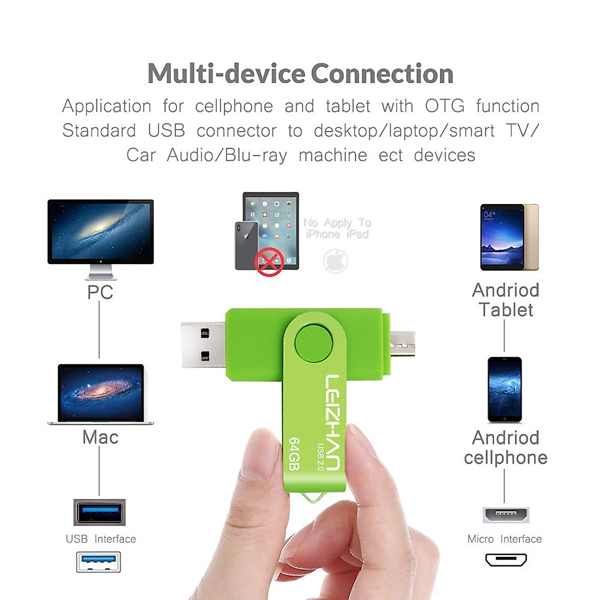 LEIZHAN Micro USB Flash Drive OTG Pen Drive 32GB Thumb Drive Gift Suitable for Samsung Galaxy S7,S7Edge,S6,S6 Edge (Green)