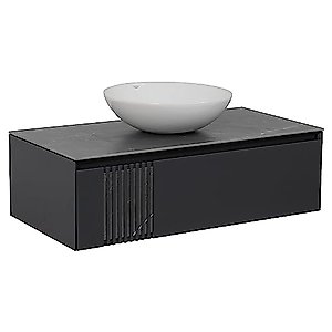 Sample of Cabinet Finish | Modern Wall-Mount Bathroom Vanity with Washbasin | Manhattan Concrete Collection | Non-Toxic Fire-Resistant MDF-Omega Collection 32"