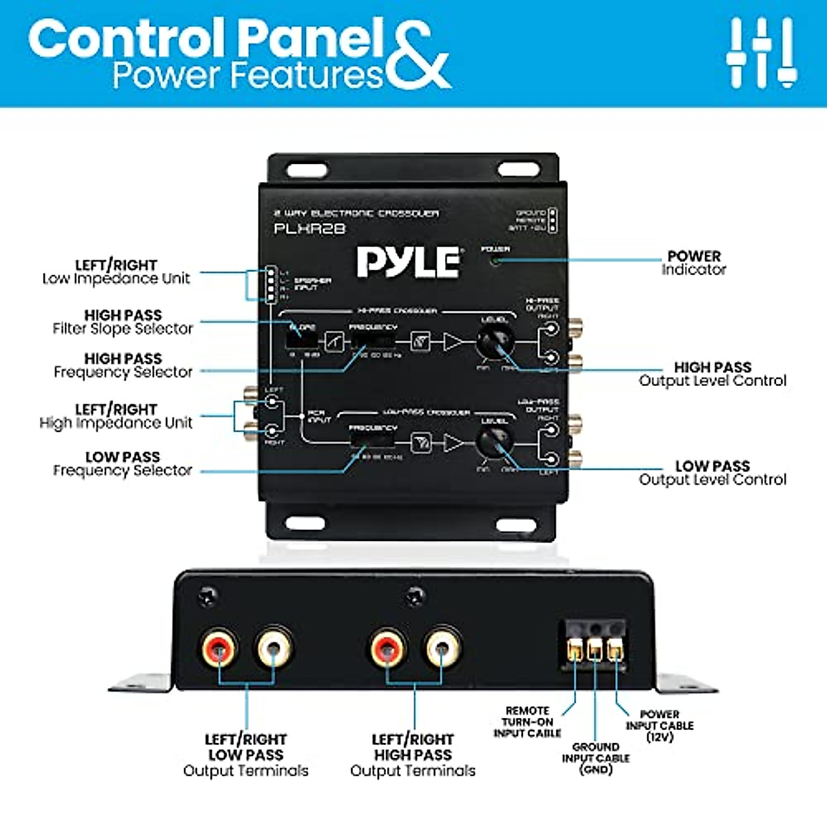 Pyle 2-Way Electronic Crossover Network PLXR2B - Independent High-Pass/Low-Pass Output Level Controls