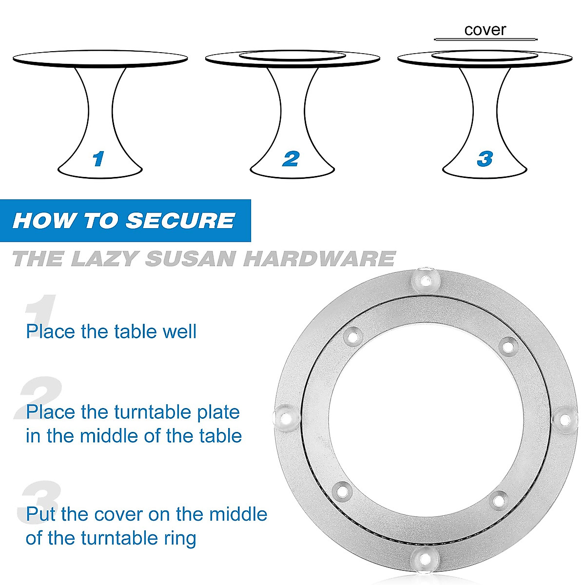 Hicarer 3 Pack 5.5 Inch Lazy Susan Bearing Hardware Turntable Heavy Duty Aluminum Small Lazy Susan Rotating Turntable Kitchen Base Turn Rotary Bearing Swivel Plate for Heavy Loads