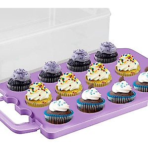 DuraCasa Cupcake Carrier | Premium Upgraded Model Holds Cupcakes Steadier | Stacking Cupcake Storage Container | Use 1, 2, or 3 Tiers (Purple)