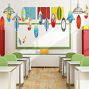 60 Pieces Surfboards Cut Out Accents Tropical Beach Decorations Hawaii Cutouts Paper Surfboard Sign for Summer Bulletin Board Classroom School Surf Party