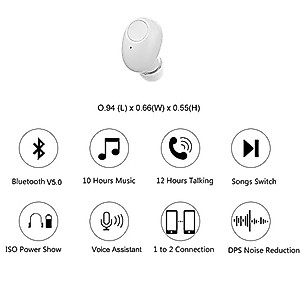 NVAHVA Single Bluetooth Earpiece10 Hrs Playtime,Wireless Headphone, Mini Bluetooth Headset Hands-Free Car Earphone,Cell Phone Bluetooth Earbud for iOS Android Smart Phones PC TV Audiobook (White)