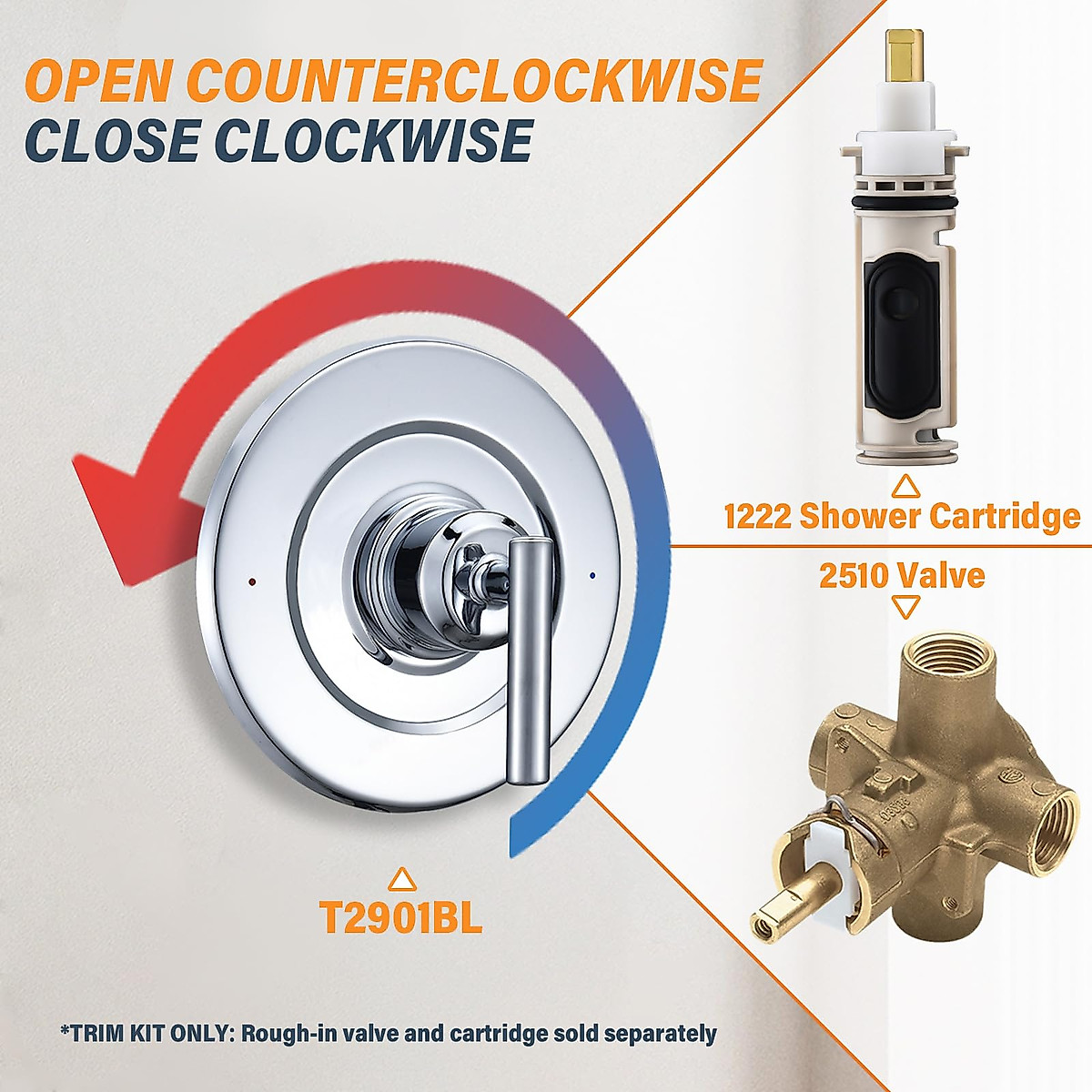 Replacement for Moen T2901 Gibson Posi-Temp Shower Valve Trim Kit, Chrome Shower Trim Kit