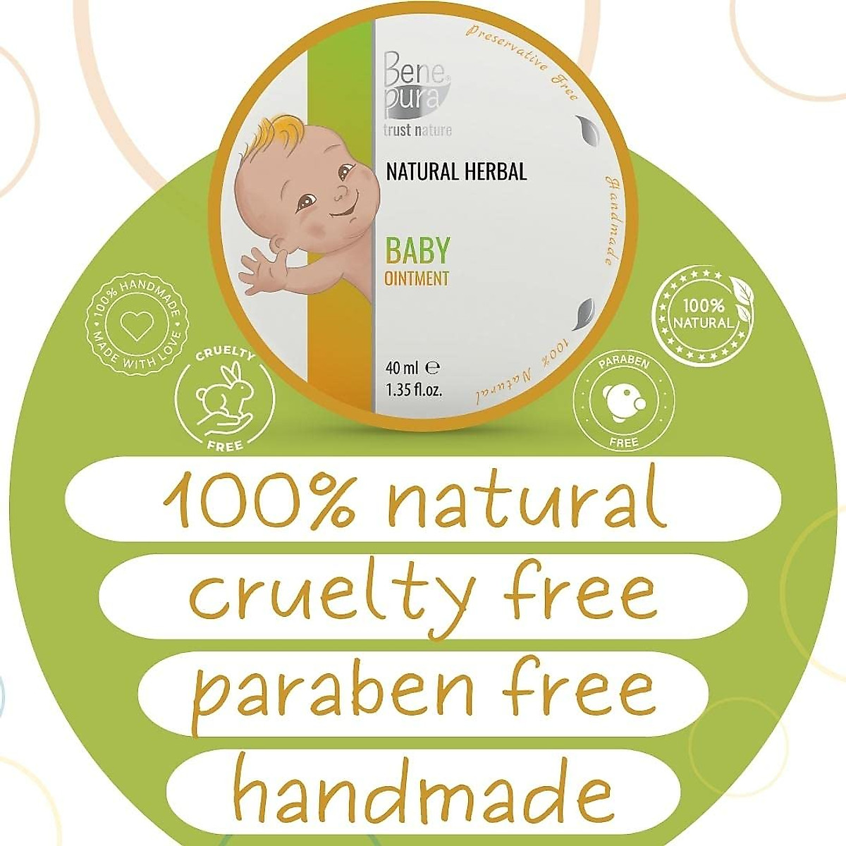 BenePura Diaper Rash Ointment 1.35 fl. Oz - Natural Baby Ointment for Diaper Rash with Calendula and Chamomile - Diaper Rash Cream for Baby - Diaper Cream, Baby Butt Cream, Baby Rash Cream