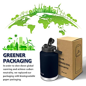 SkyWell 1 Gallon Insulated Water Bottle with Handle and Wide Mouth Water Flask Sweat-Proof and Leak-Proof 128 Oz Stainless Steel Water Jug for Outdoors, Navy