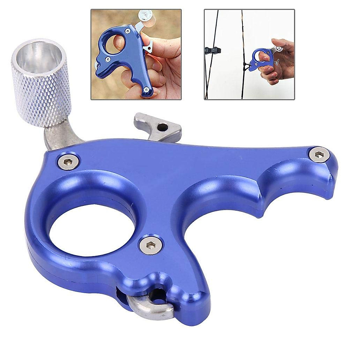 Zerone Archery Release Aids, 3 Finger Grip Thumb Caliper,Aluminum Alloy Bow Hinge Release for Compound Bow(Blue)