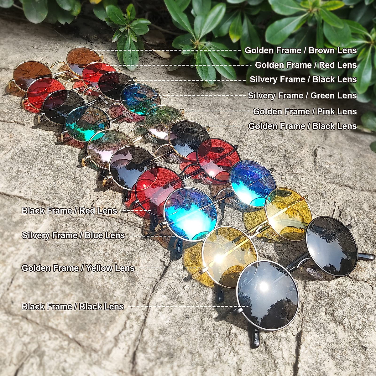 ANZIW Round Polarized Sunglasses Men Women,Retro Metal Hippie Shades with 100% UV Protection