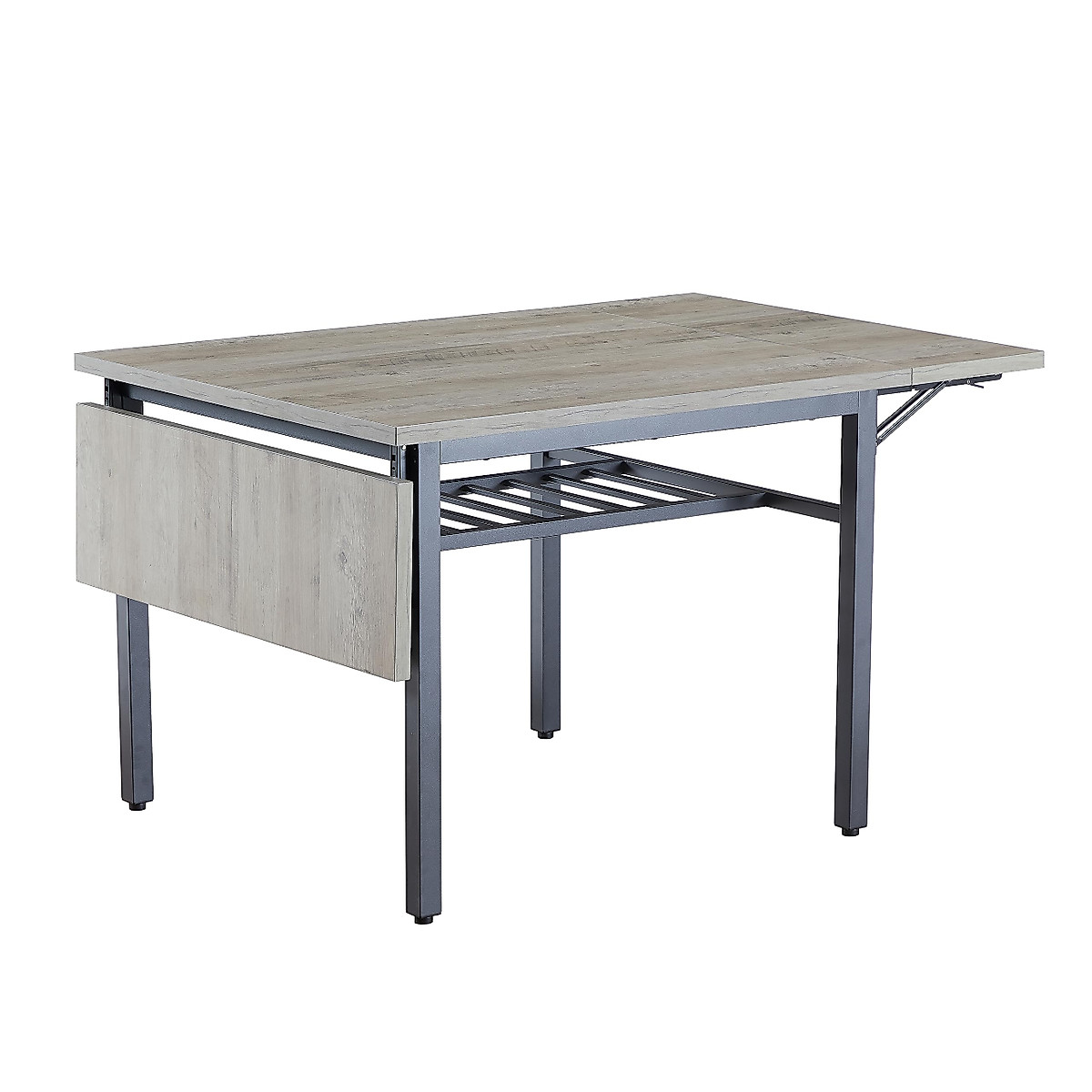 DiMorture Folding Dining Table Bar Table, 39.8-63.2 inch Extendable Kitchen Table, Modern Industrial Dining Room Table with Storage Shelf for Dining Room Kitchen, Grey