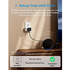 meross Smart Plug Mini, 15A & Reliable Wi-Fi, Support Apple HomeKit, Siri, Alexa, Echo, Google Assistant and Nest Hub, App Control, Timer, No Hub Needed, 2.4G WiFi Only, 1 Pack