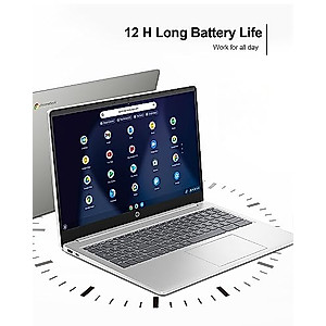 HP 2023 Newest Chromebook Laptop Student Business, 15.6" HD Display, 8GB RAM, 192GB Storage (64GB eMMC+128GB MSD Card), Quad-Core Intel Processor N200, Long Battery,Chrome OS, Bundle with JAWFOAL