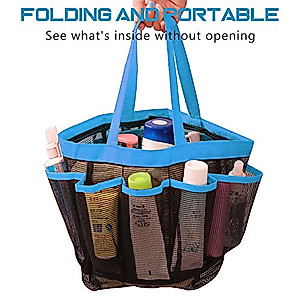 DanziX 2 Pack Portable Mesh Shower Caddy, Quick Dry Shower Tote Bag Hanging Toiletry Bath Organizer with 8 Storage Compartments for Shampoo, Soap and Other Bathroom Accessories - Black, Blue