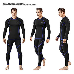 MOBIUSPHY Thermal Underwear for Men Long Johns Set with Fleece Lined Base Layer Top Bottom Black