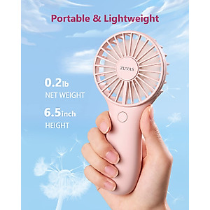 Zuvas Mini Handheld Fan 2600mAh Battery Operated Rechargeable Fan 3 Speed USB Powered Electric Fan Powerful Personal Fan Small Portable Travel Fan for Outdoor Indoor Makeup Eyelash with Lanyard, Pink