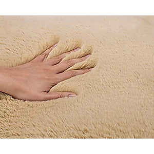 Chesserfeld Machine Washable Ultra Soft Faux Fur Area Rugs: Camel Faux Rabbit Shag Rug for Bedroom, Dining Room, Living Room & More, 6ft x 8ft 2in