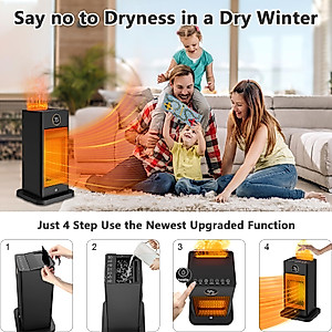 Space Heaters for Indoor Use, Upgraded PTC Space Heater Large Room 1500W,2s Fast Heating Heater with Sensor/Humidifier/3D Flame Effect/Oscillating,Heater for Bedroom,Office,Heat Up 260 sq.ft