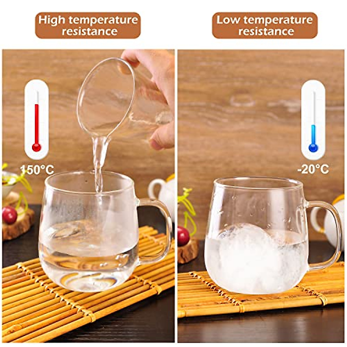 WHJY Glass Tea Cup with Infuser and Lid, 18 ounce Glass Tea Cups with Strainer, Loose Leaf Tea Cup Mug for One, Lead-free Borosilicate Glass Teacups, Heat Resistance, Microwave & Dishwasher Safe