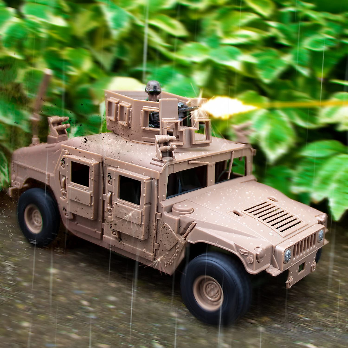 Sunny Days Entertainment M1114 Up-Armored Humvee – Vehicle Playset with Action Figure and Realistic Accessories | 9 Piece Military Toy Set for Kids – Elite Force