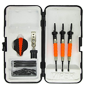 Sure Grip Viper Orange Soft Tip Darts with Dart Case & Accessories Choice of Flights 16 or 18 Grams Plus I Love Darts Bracelet (Harrows Quantum, 18g)