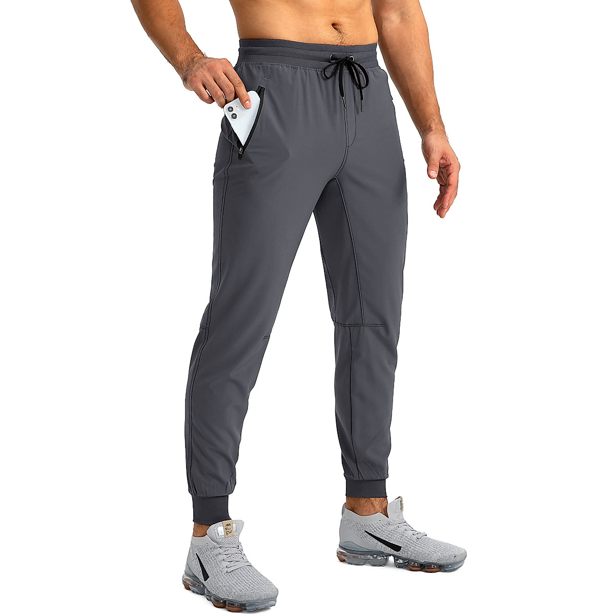 Pudolla Men's Lightweight Jogger Pants Workout Running Tapered Joggers for Men with Zipper Pockets for Athletic Travel Casual(Dark Grey X-Large)