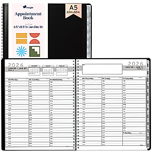 2023 Ensight Tabbed Appointment Book & Planner (8.5 x 11) inches, Daily Hourly Weekly Planner, Calendar and Schedule Book 15-Minute time Slots, Durable Twin-Wire Fastening, Business and Personal (2023 Black New Edition)