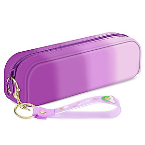 FINPAC Pencil Case, Small Pencil Pouch with Wristlet, Big Capacity Zipper Portable Silicone Pen Bag for Students Women, Bible Journaling Supplies and Accessories, Makeup Bags Organizer, Iris Purple