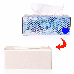 Sumnacon Rectangular Linen Tissue Box Cover - Stylish Tissue Box Holder with Magnetic Bottom, Decorative Tissue Box for Bathroom Toilet Vanity Night Stand Table Countertop Office, Beige Linen Texture