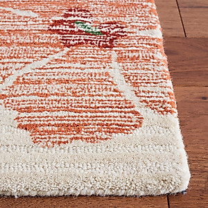 SAFAVIEH Jardin Collection Area Rug - 8' x 10', Ivory & Red, Handmade French Country Floral Wool, Ideal for High Traffic Areas in Living Room, Bedroom (JAR155A)