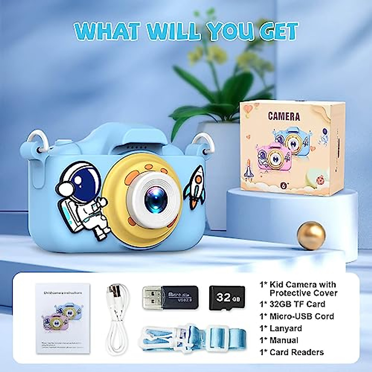 JCC Children Camera for Girls/Boys, Portable Selfie Toy Camera for Toddlers Age 3-12 Year Old,20MP 1080P HD Digital Video Camera with 32GB SD Card for Kids Birthday Christmas Festival Gifts (Blue)