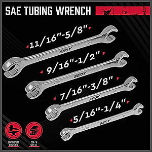 4-Piece Flare Nut Wrench Set - SAE Brake Line Wrench 1/4, 5/16, 3/8, 7/16, 1/2, 9/16, 5/8, 11/16-inch, Professional Offset Heads, Portable Organizer Pouch Included