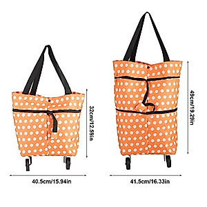 Shopping Bag, Oxford Cloth Reusable Shopping Bags with Wheel Rolling Dual-Purpose Foldable Grocery Bags for Shopping.(12-Orange)