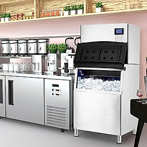 Zstar 600LBS/24H Commercial Ice Maker Machine, Freestanding Large Ice Maker with 350LBS Ice Storage Bin, Ice Ready in 5-15min, Stainless Steel Industrial ice Machine for Commercial Restaurant Cafe Bar