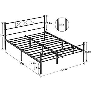 VECELO Metal Platform Bed Frame Mattress Foundation with Headboard & Footboard / Firm Support & Easy Set up Structure, Full, Black